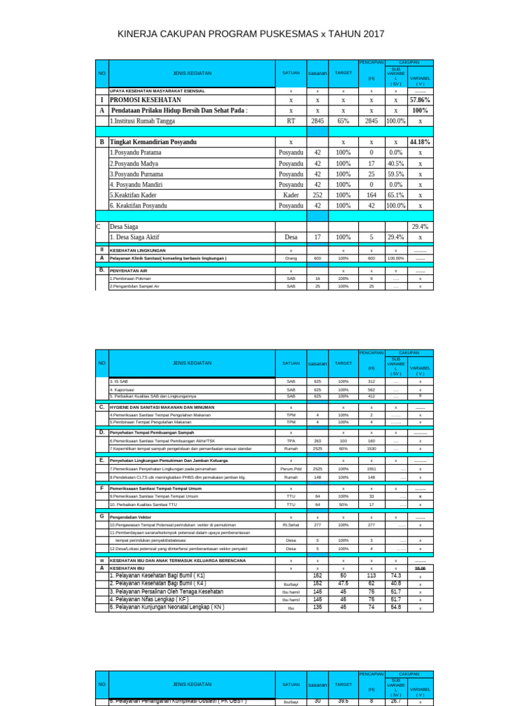 Cakupan Kinerja Puskesmas 2017 | PDF