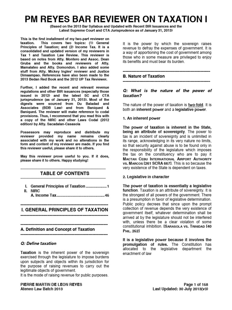PM Reyes Bar Reviewer On Taxation I V 3 Highlight | PDF | Taxes ...