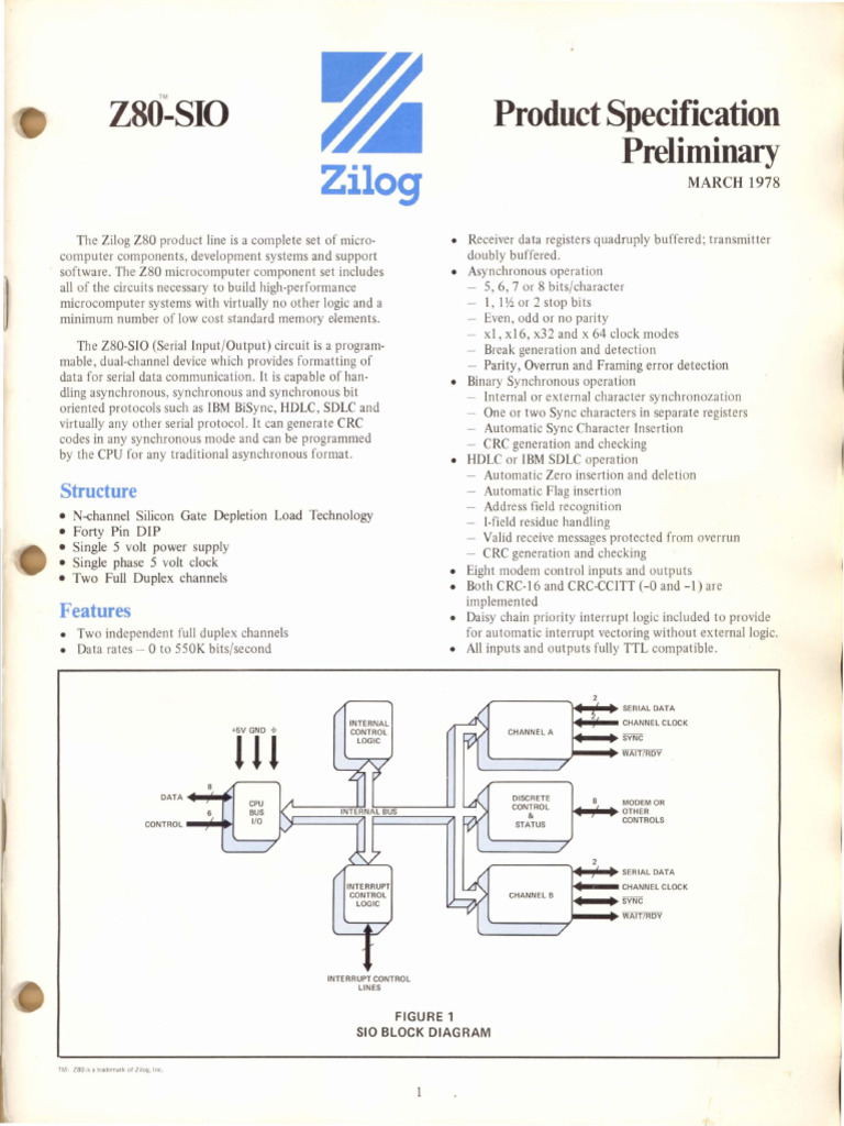 Zilog Z80-SIO Specification | PDF | Input/Output | Computer Science