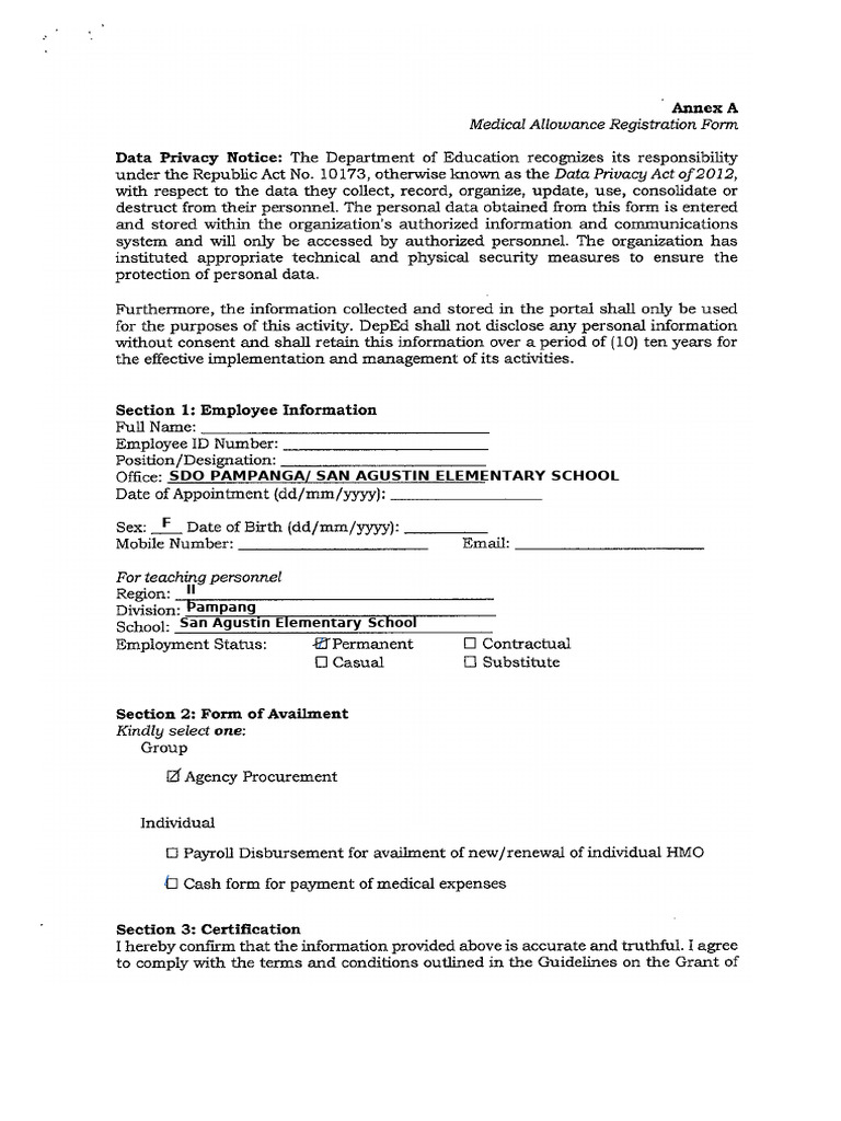 NEW FORMS Grant of Medical Allowance Forms Annex A B C D PDF | PDF