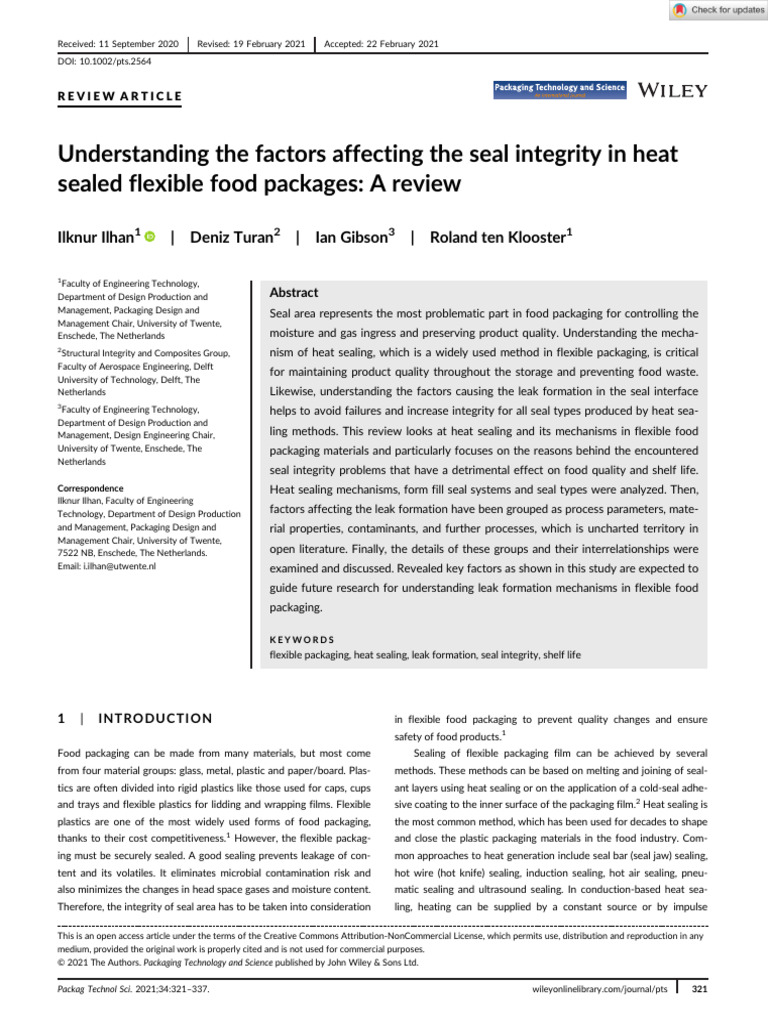Factors Affecting Seal Integrity in Food Packaging | PDF | Wetting ...