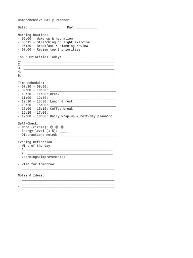 Daily Planner Template for Productivity | PDF