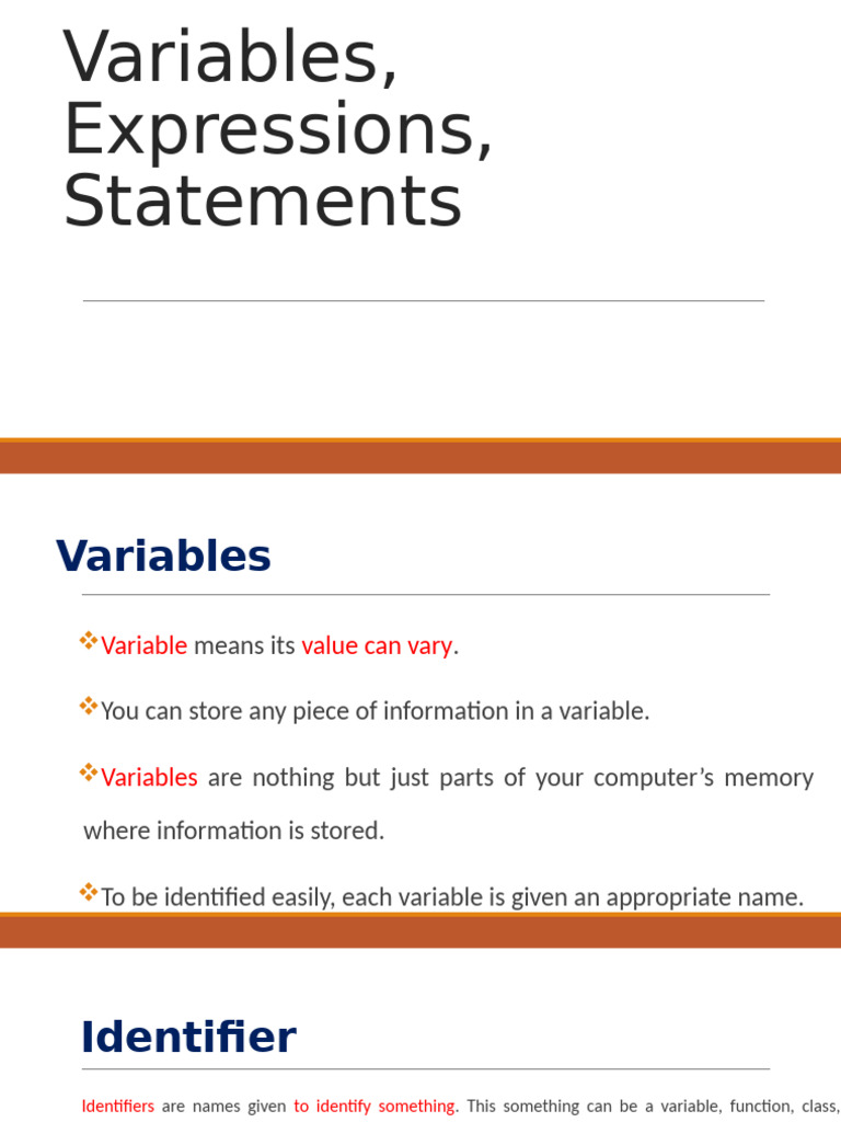 Variables, Expressions, Statements | PDF | Variable (Computer Science) | Software Engineering