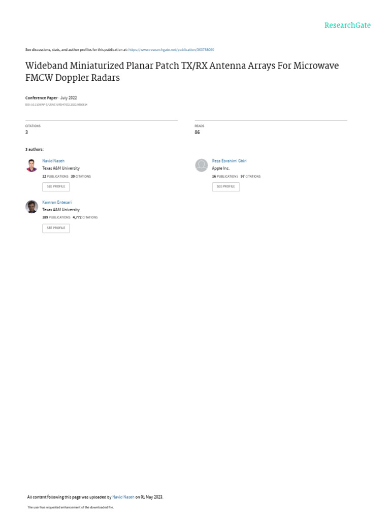 Wideband Miniaturized Planar Patch TX RX Antenna Arrays For Microwave ...