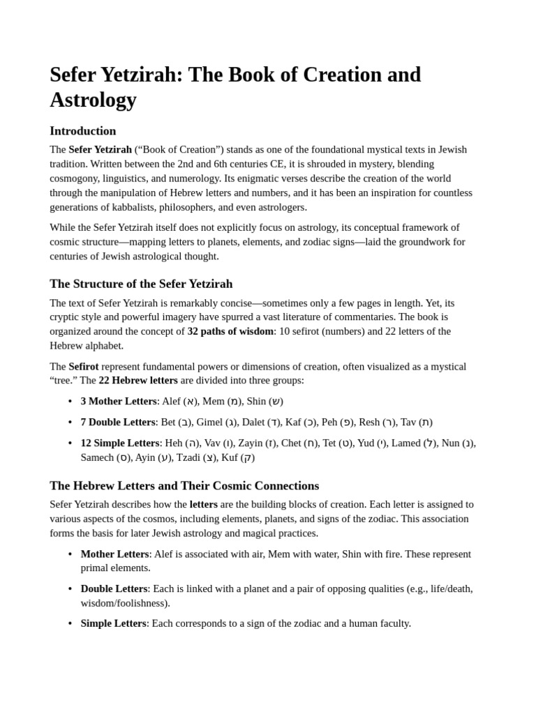 Sefer Yetzirah: The Book of Creation and Astrology | PDF | Planets In ...