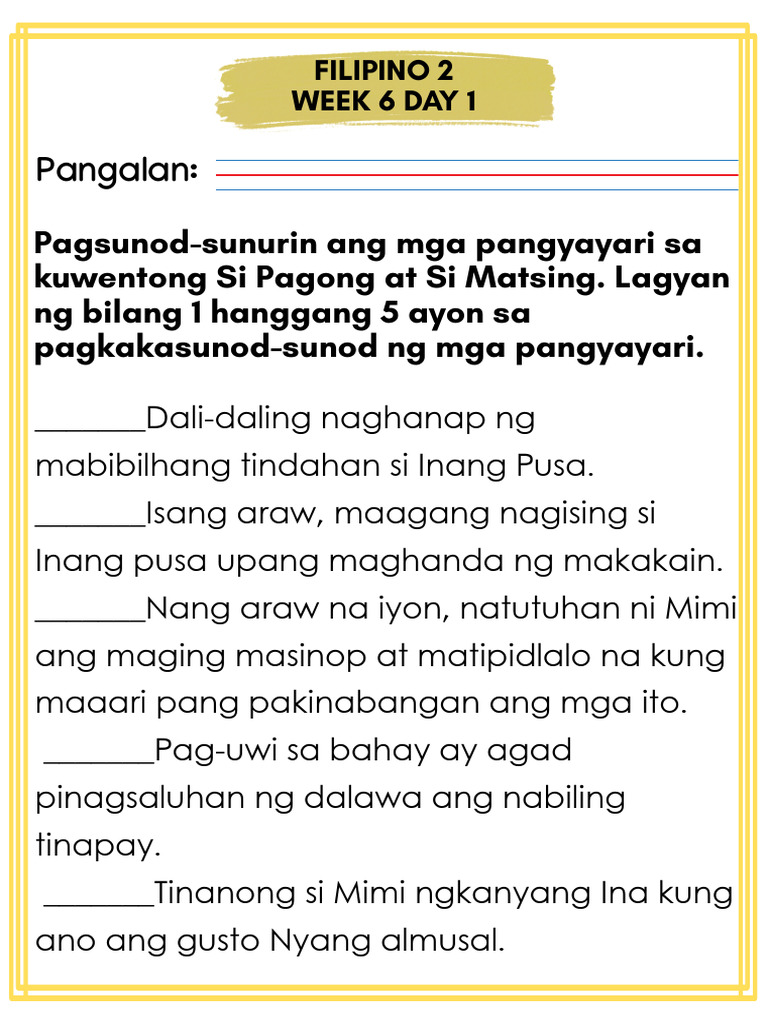 g2 Filipino Worksheet w6 | PDF