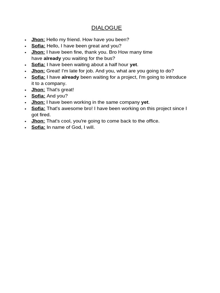 Dialogue Present Perfect | PDF