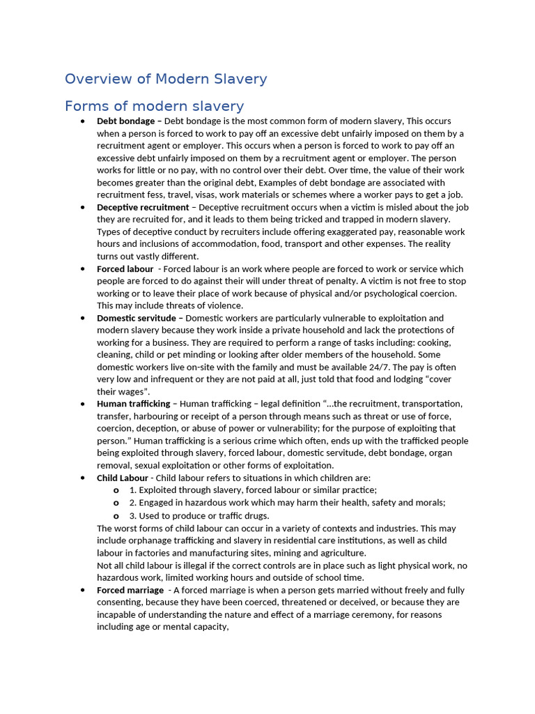 Types of Modern Slavery Explained | PDF | Human Trafficking | Crimes