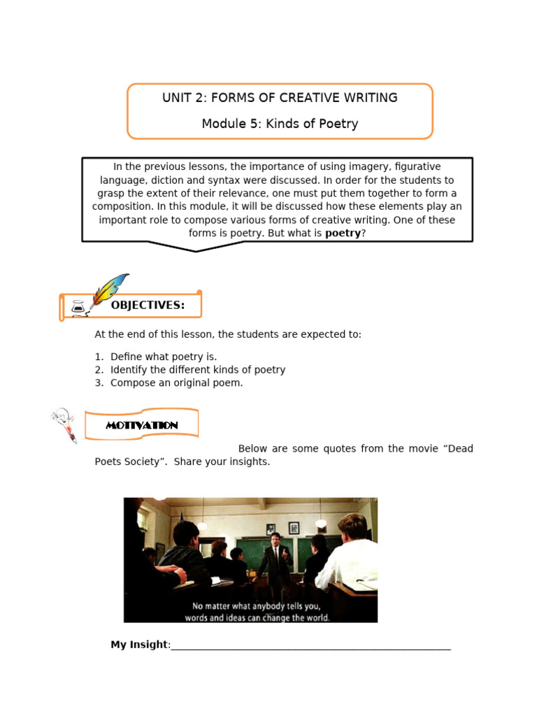 Module 5 Kinds of Poetry | PDF | Poetry | Stanzaic Form