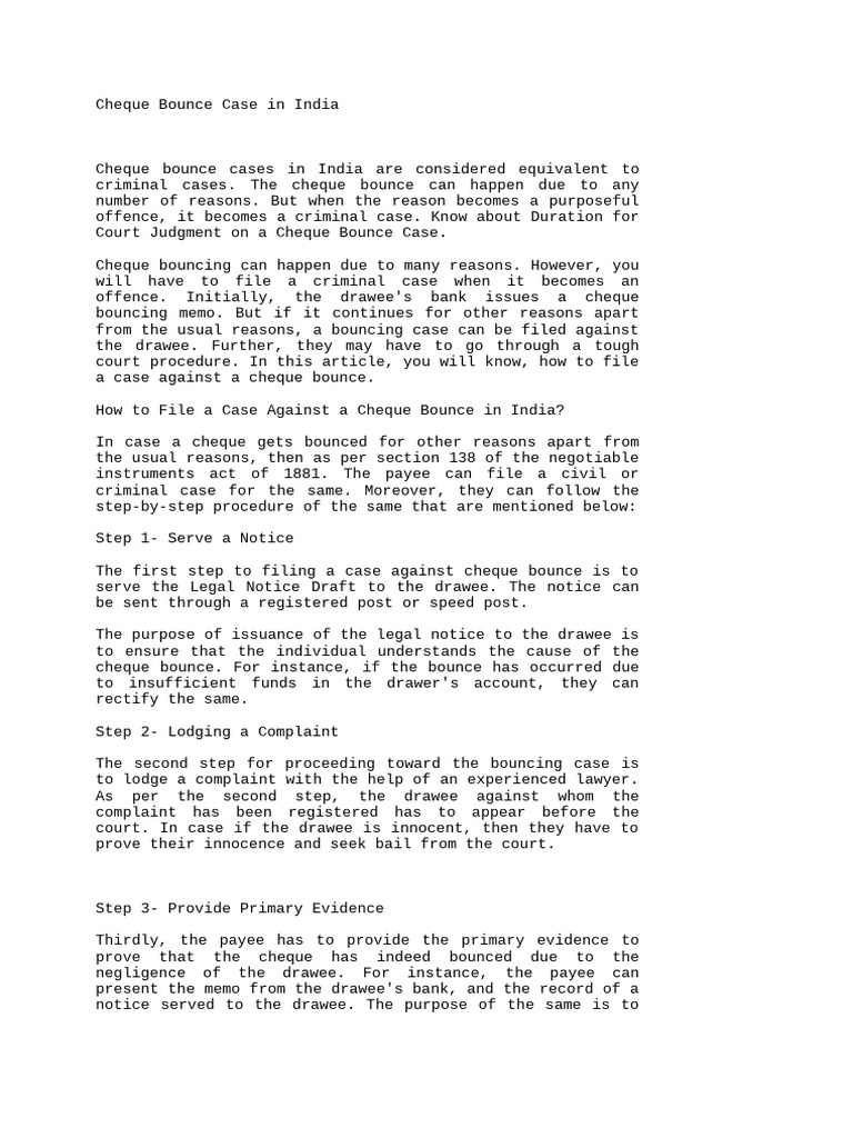 Cheque Bounce Case in India | PDF | Cheque | Justice