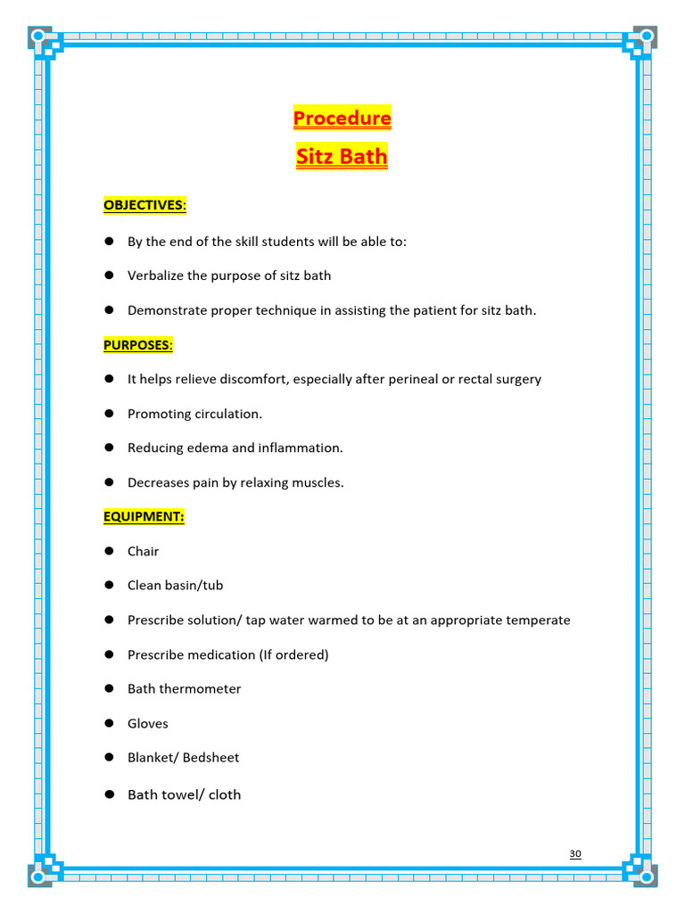 7 Procedure Sitz Bath | PDF
