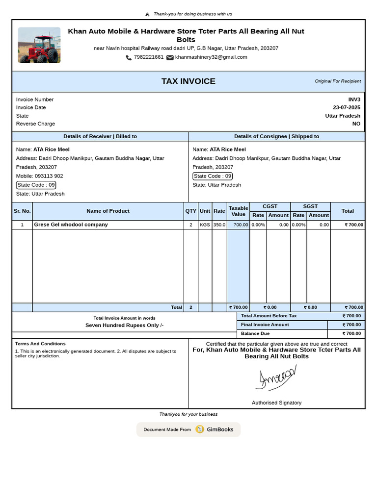 Invoice 3 ATA Rice Meel | PDF | Invoice | Taxes