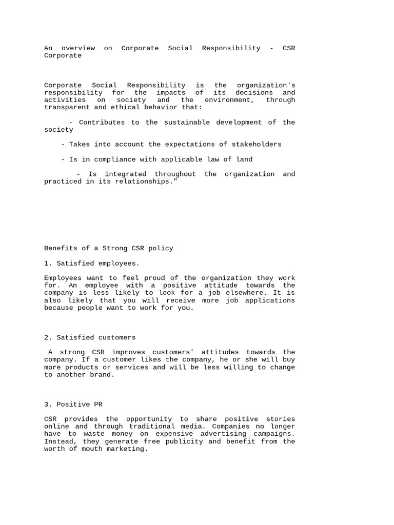 Corporate Social Responsibility Pdf Corporate Social Responsibility