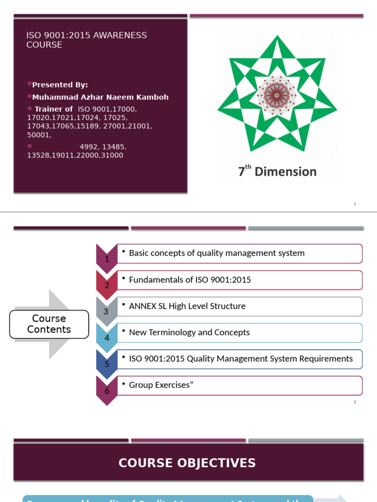 ISO 9001:2015 Awareness Course Guide | PDF | Quality Management System ...