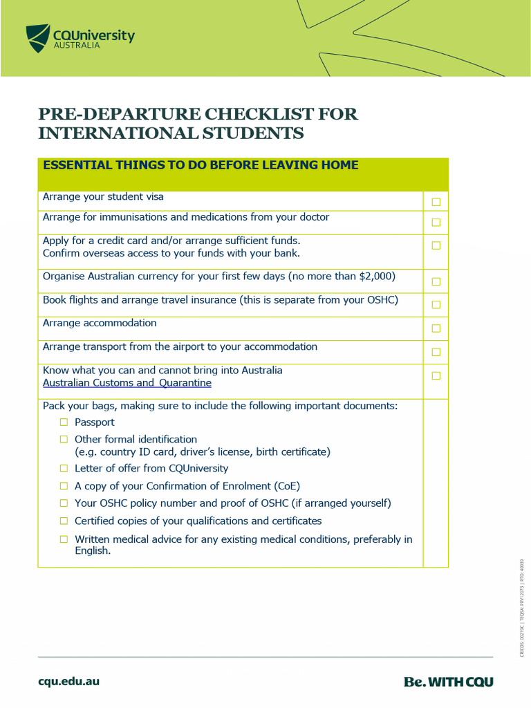 Pre-Departure Checklist for Students | PDF | Identity Document