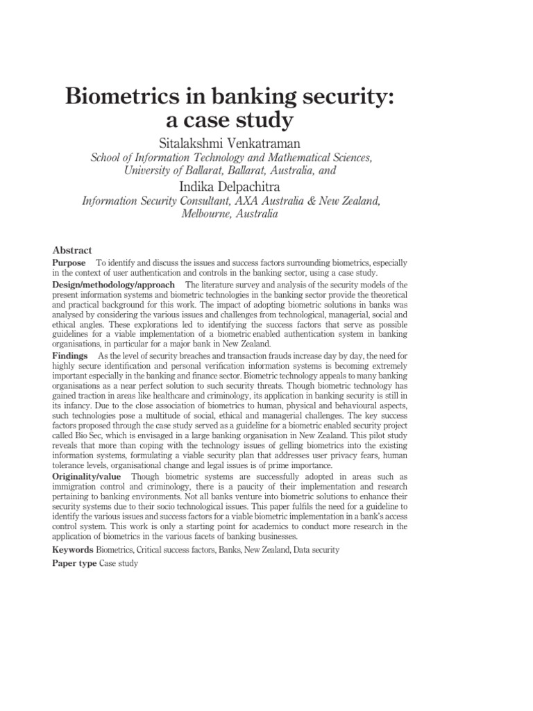 Biometrics in Banking Security - A Case Study | PDF | Biometrics | Computer Security