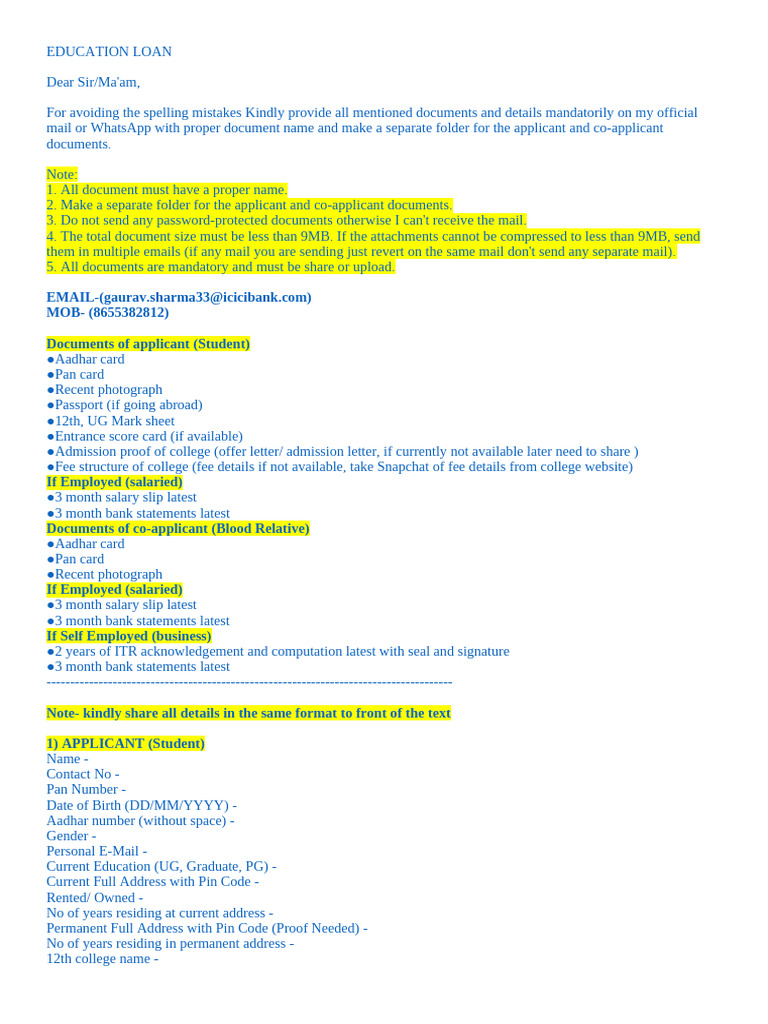 Education Loan Document Submission Guide | PDF