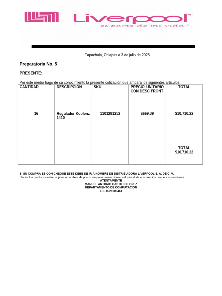 Cotizacion Regulador Koblenz | PDF
