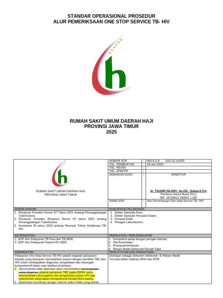 RSHAJI Koreksi Form SPO Baru - Alur Pemeriksaan One Stop Service TBC Dan HIV 24062025 | PDF
