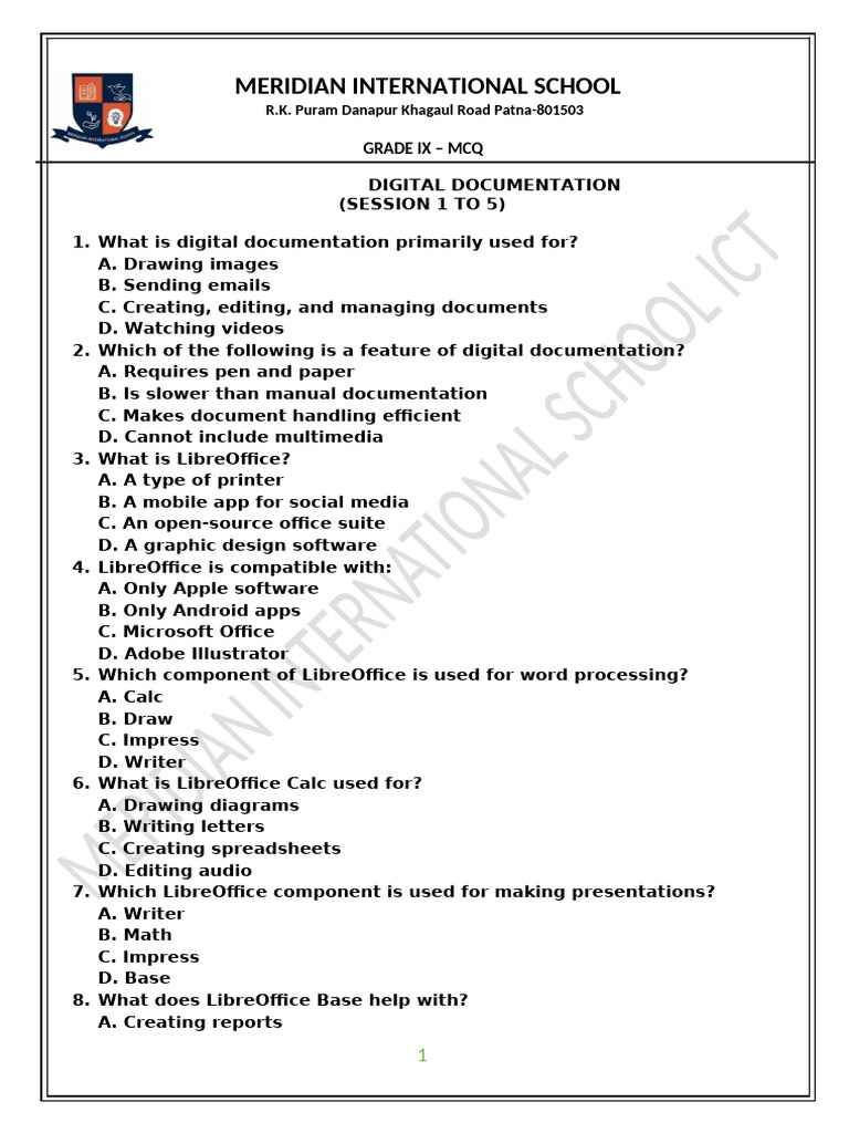 Meridian International School MCQ Question of Chapter Fs | PDF | Keyboard Shortcut | Computer ...
