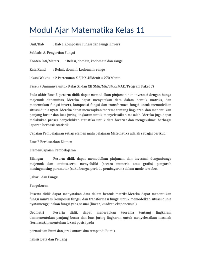 Modul Ajar Matematika Kelas 11 Rapih | PDF