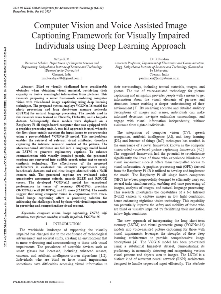 Computer Vision and Voice Assisted Image Captioning Framework For Visually Impaired Individuals ...