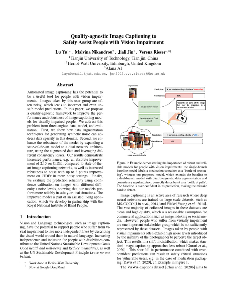 Quality-Agnostic Image Captioning To Safely Assist People With Vision Impairment | PDF ...