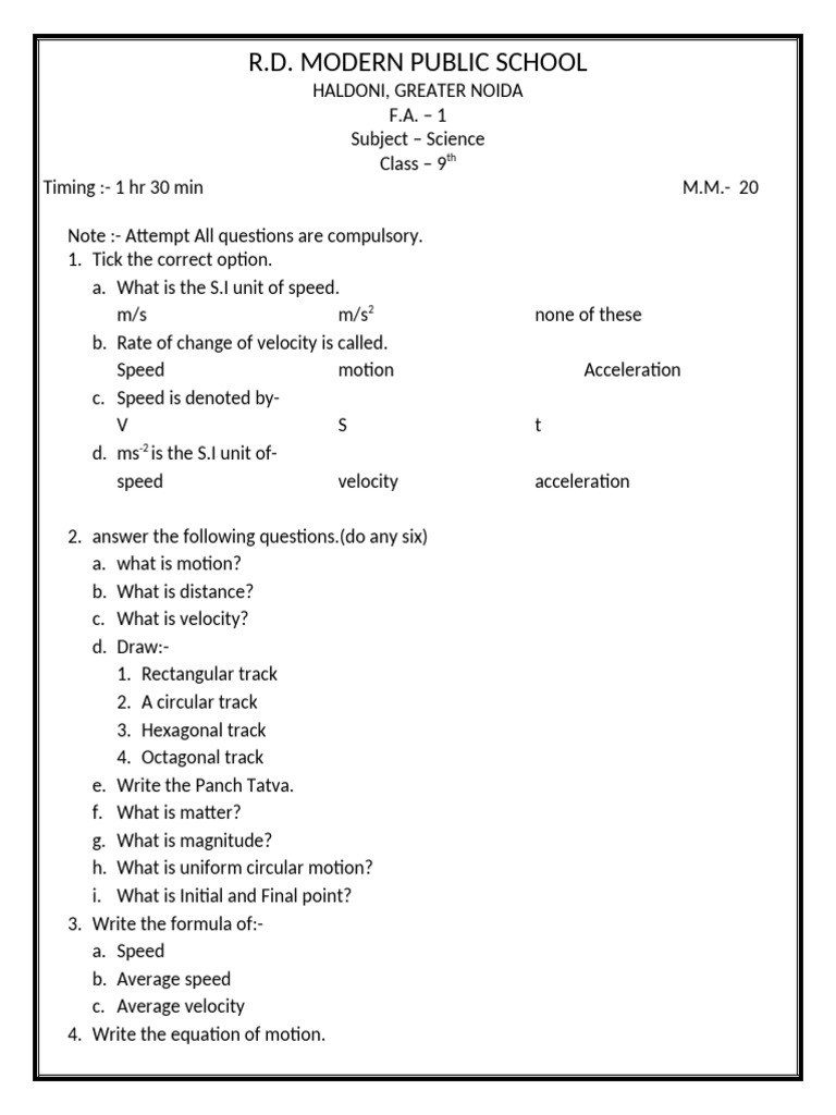 Class 9th Science Fa1 | PDF