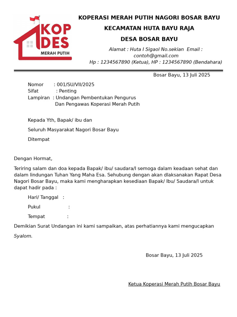 Surat Undangan Rapat Koperasi Merah Putih | PDF