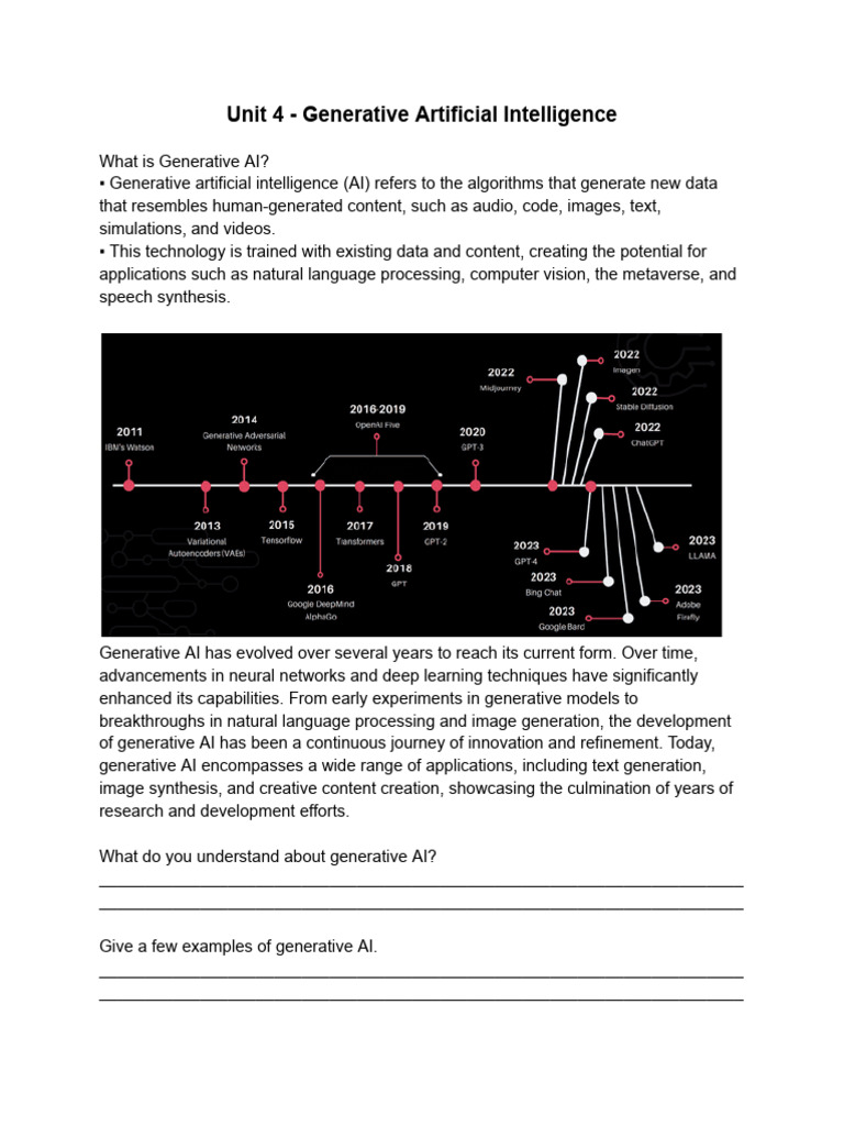 Unit 4 - Generative Artificial Intelligence Class 9 | PDF | Artificial ...