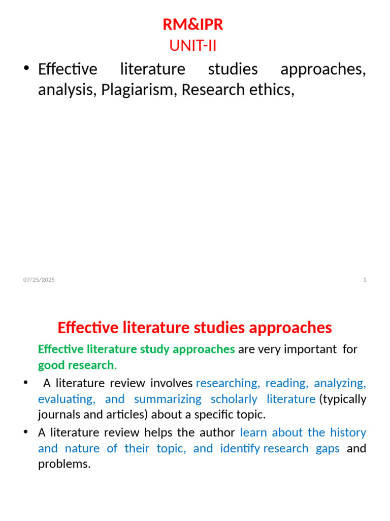 Rm&ipr (Unit-Ii) 28 11 2024 | PDF | Plagiarism | Literature Review