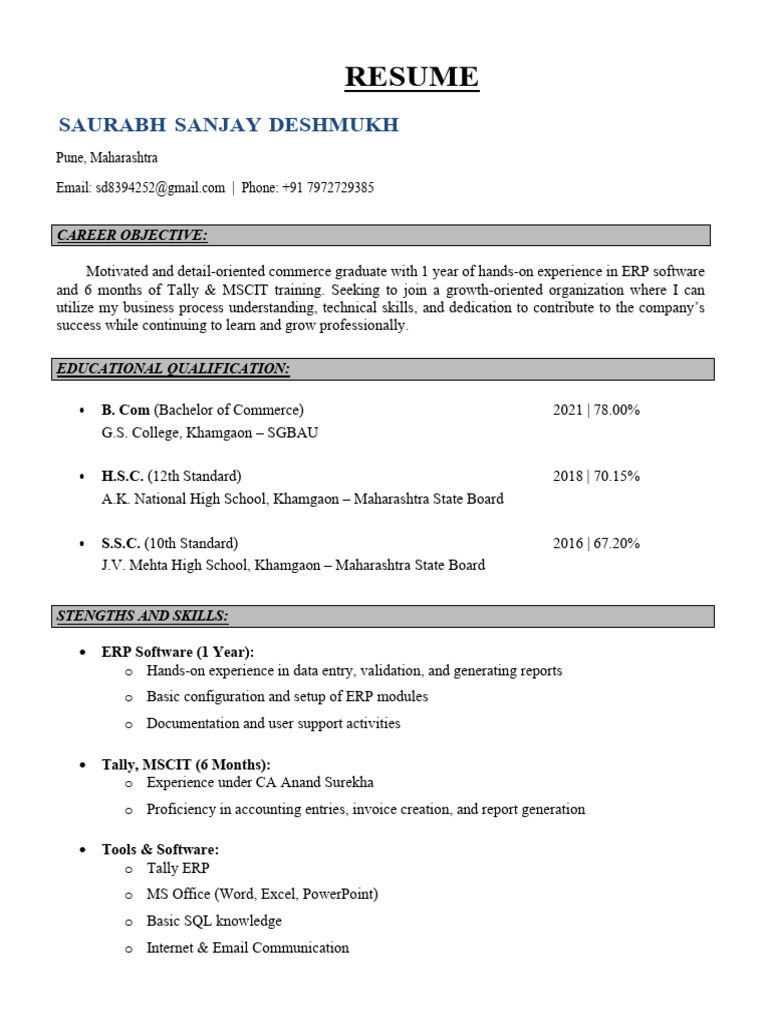 Saurabh Deshmukh Resume | PDF