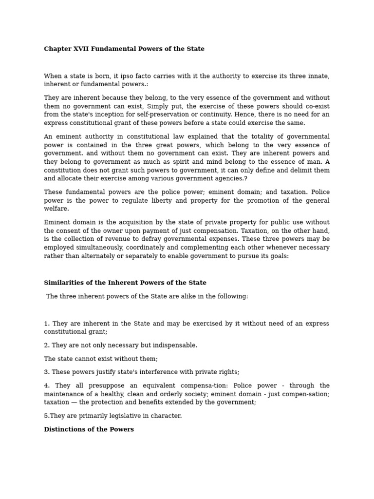 Inherent Powers of the State Explained | PDF | Taxes | Eminent Domain