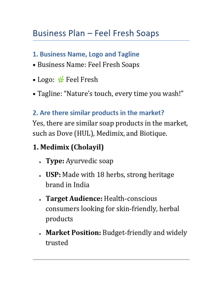 Feel Fresh Soaps Business Plan Updated | PDF | Brand | Marketing