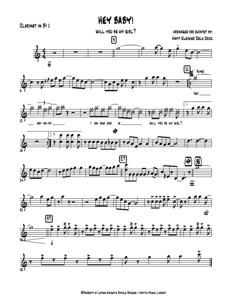 Hey Baby Clarinet in BB 1 | PDF