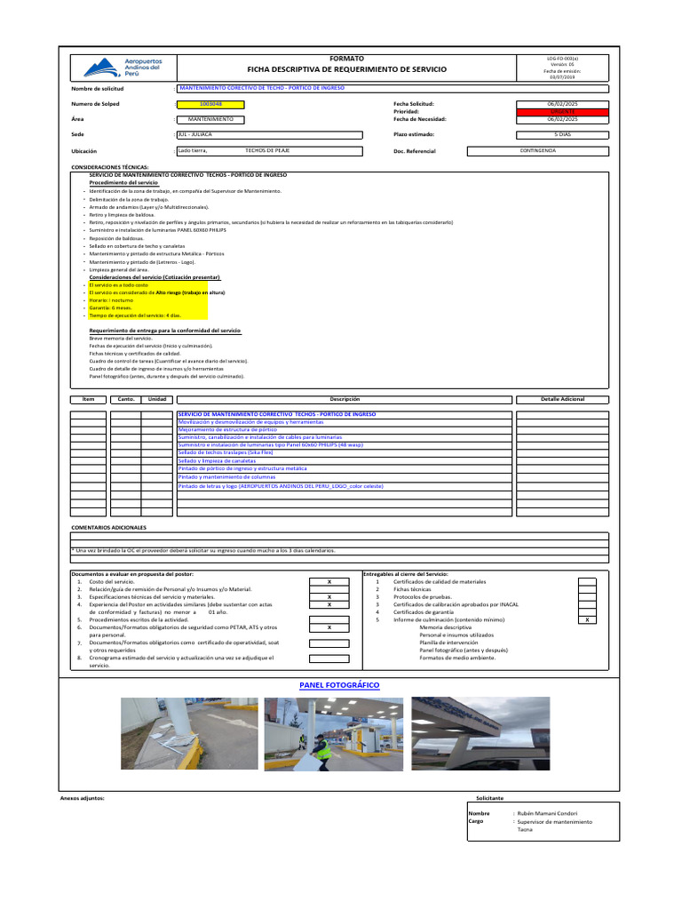 Jul-007 Solped-1003048 - Mantenimiento Correctivo de Techos | PDF