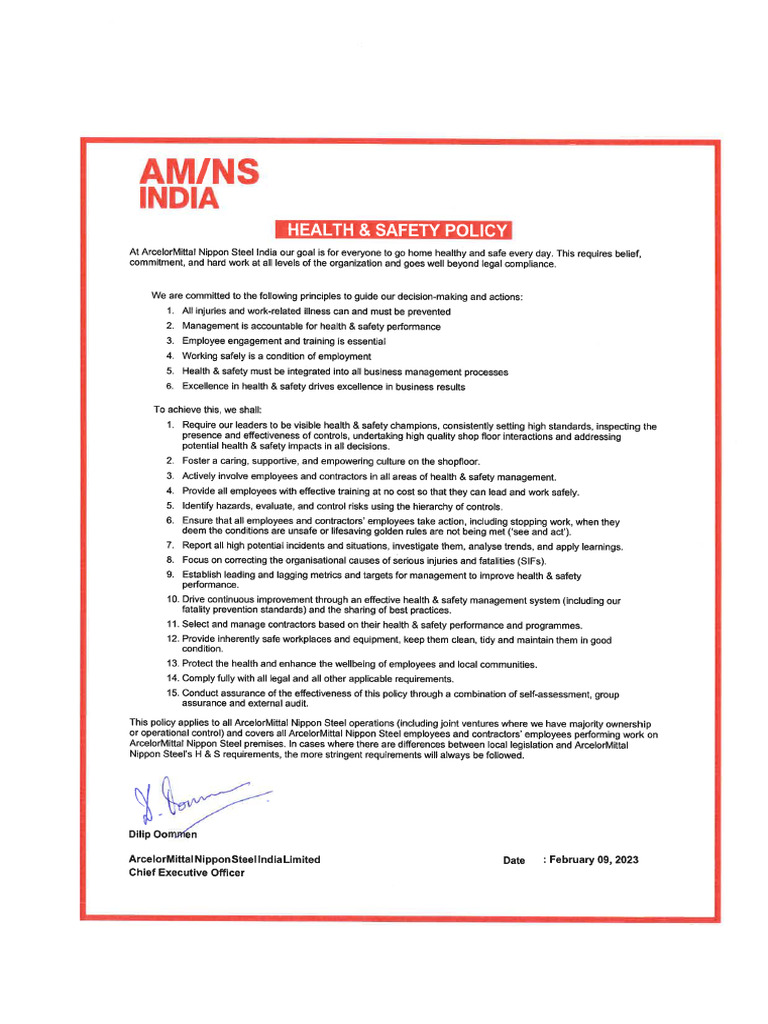 Health Safety Policy Amns | PDF