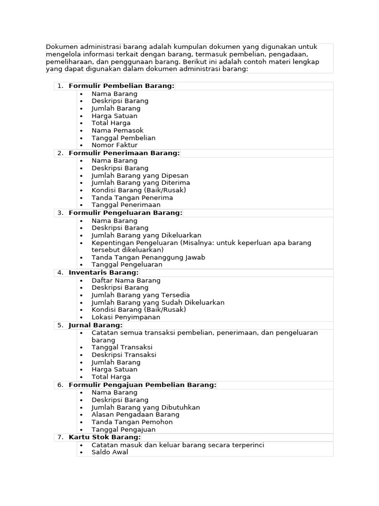 Contoh Dokumen Administrasi Barang | PDF
