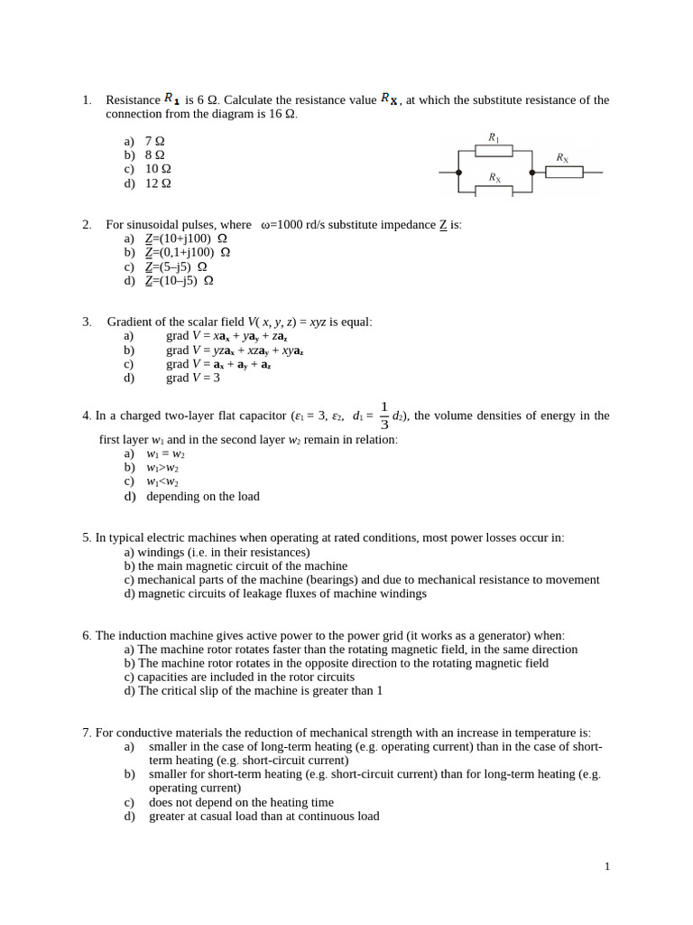 Electrical Engineering Concepts Quiz | PDF | Electrical Engineering ...
