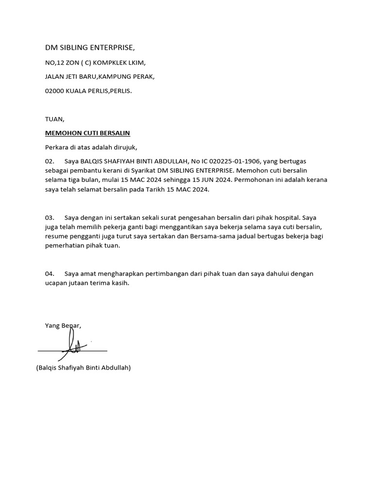 Surat Cuti Bersalin 2 | PDF