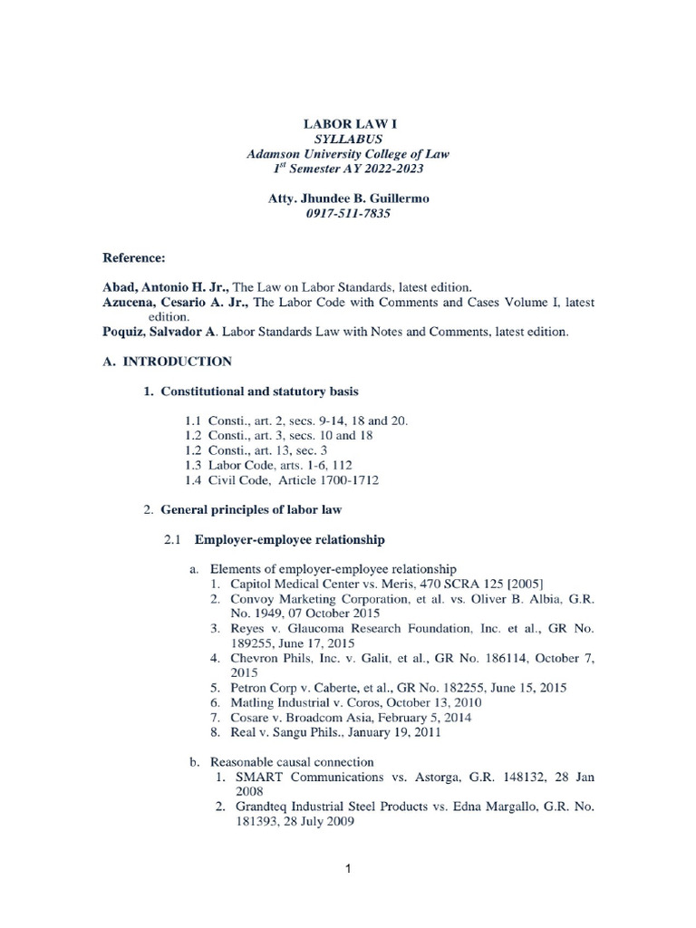 2022 Labor Standards Syllabus | PDF