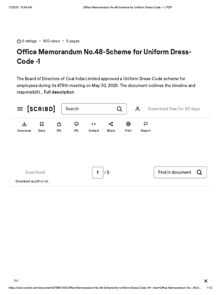 Office Memorandum No.48-Scheme For Uniform Dress-Code - 1 - PDF | PDF | Scribd