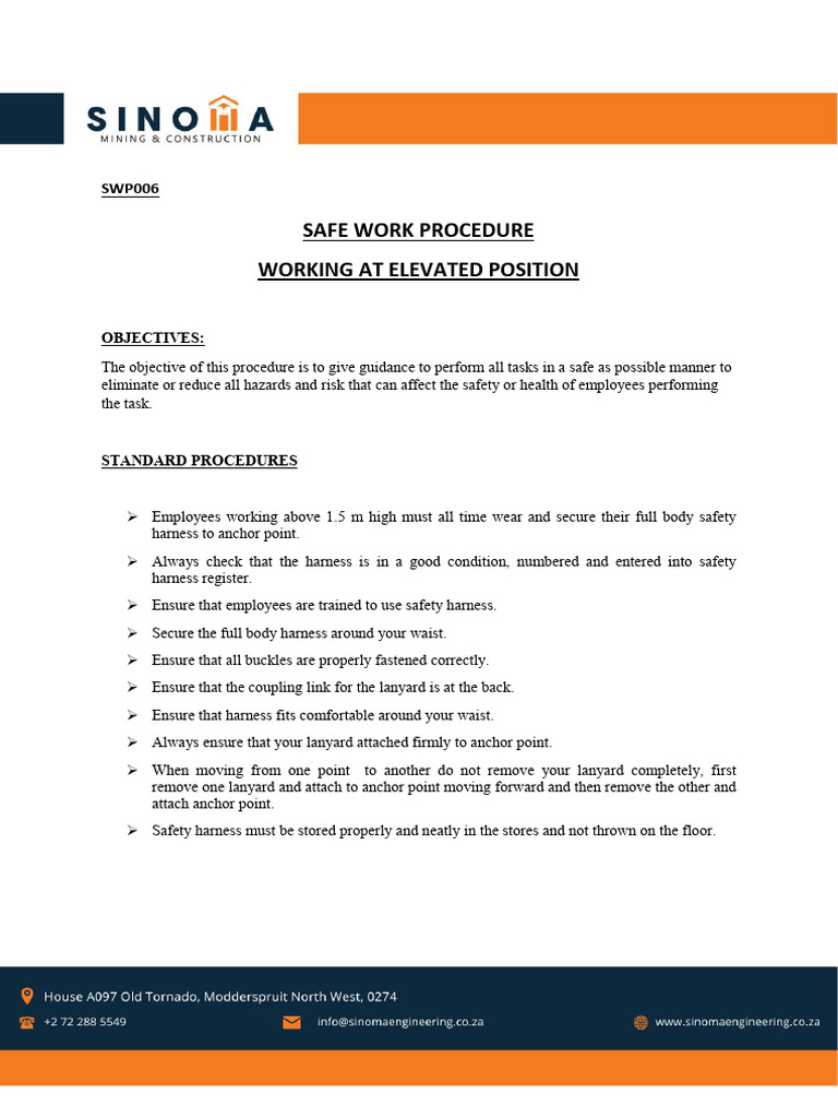 Safe Work Procedure for Elevated Work | PDF | Scaffolding