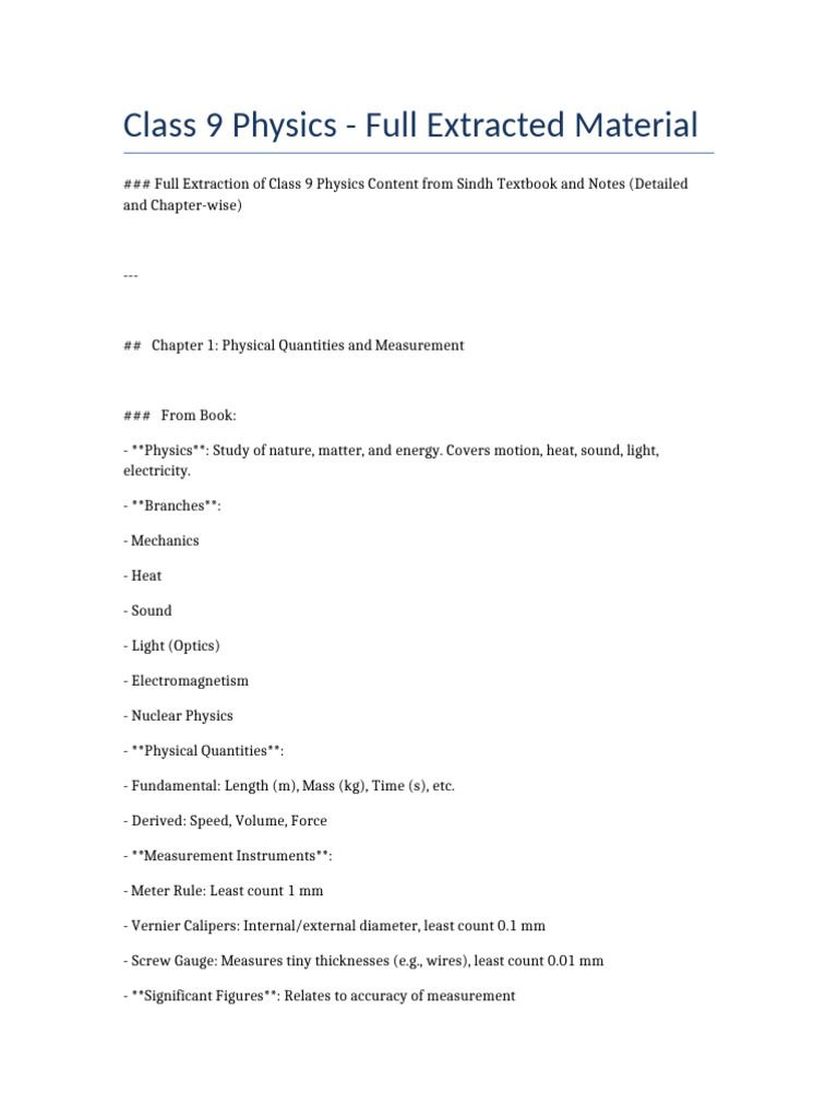 Class 9 Physics Full Content | PDF