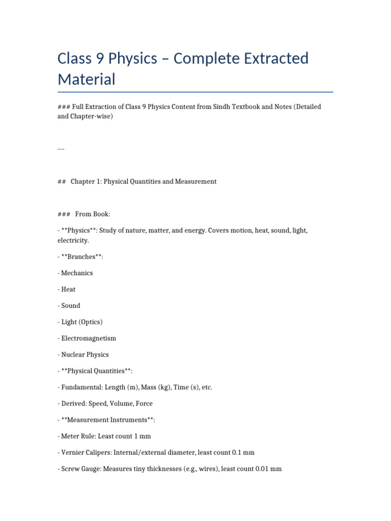 Class 9 Sindh Physics Textbook PDF | PDF | Force | Newton's Laws Of Motion