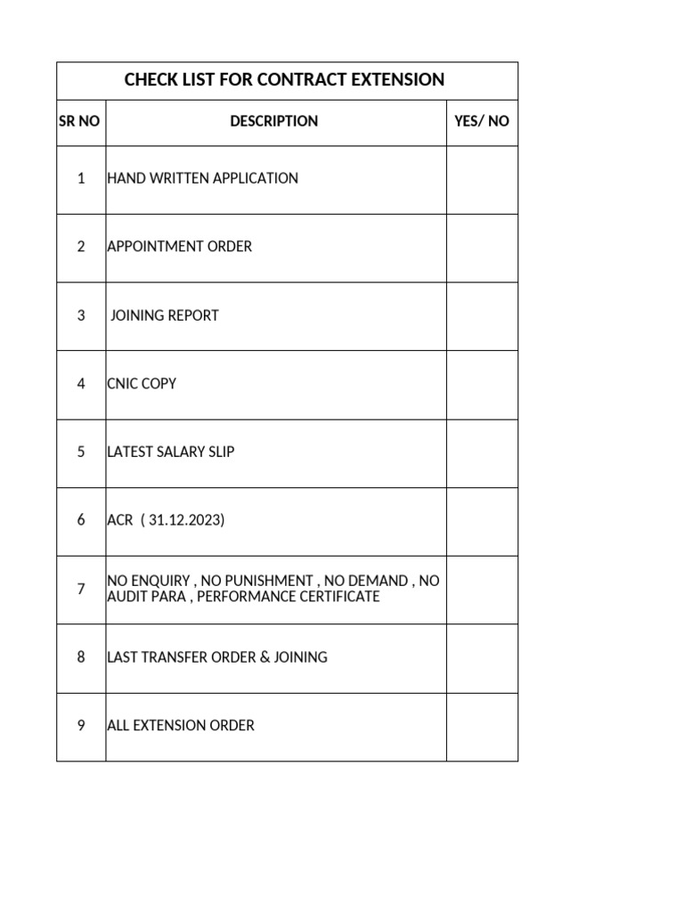 Contract Extension Checklist | PDF