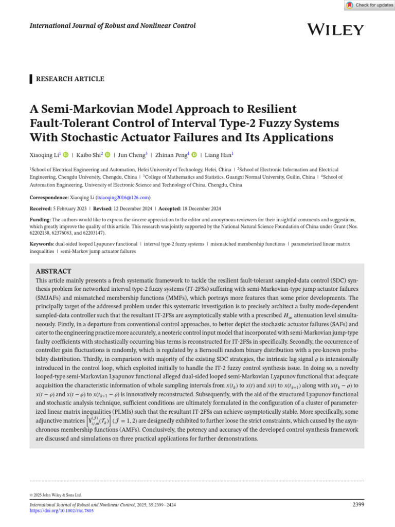 A Semi Markovian Model Approach To Resilient Fault Tolerant Control of Interval | PDF | Matrix ...