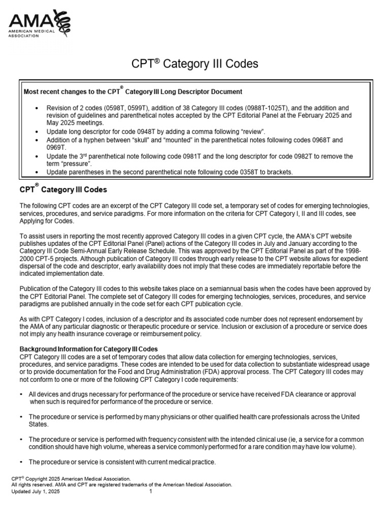 CPT Category3 Codes Long Descriptors | PDF | American Medical Association | Monitoring (Medicine)