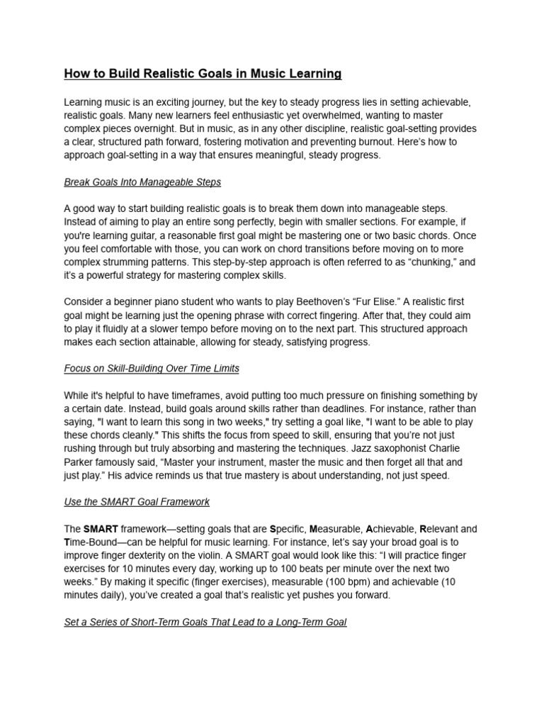 Building Realistic Music Goals | PDF | Goal | Goal Setting