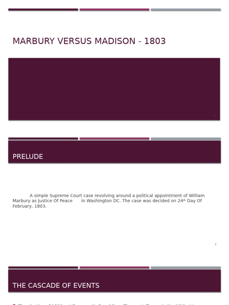 Marbury v. Madison: Case Overview | PDF | Marbury V. Madison | Supreme ...